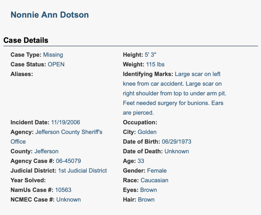 Nonnie Dotson Case Details | MILITARY JUSTICE FOR ALL